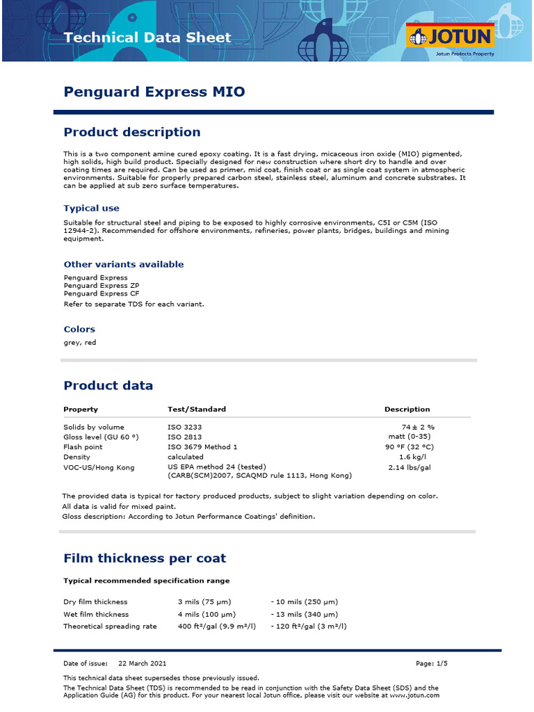 TDS 3440 Penguard Express MIO Eng US | PDF | Paint | Coating