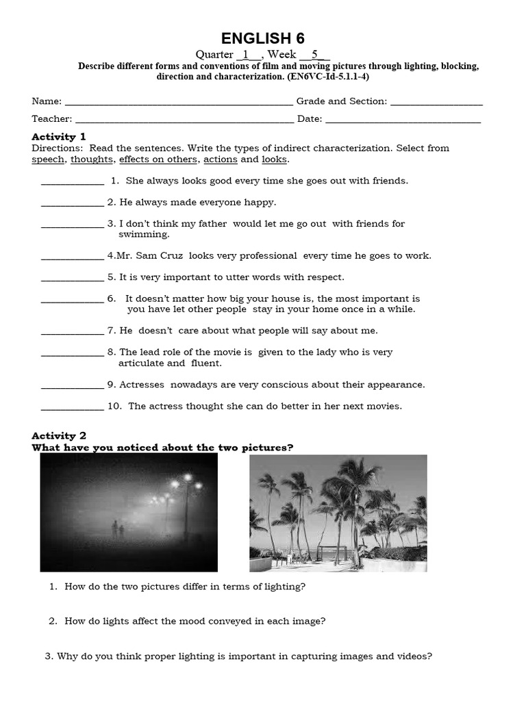 Activity Sheet Q1W5 | PDF | Actor