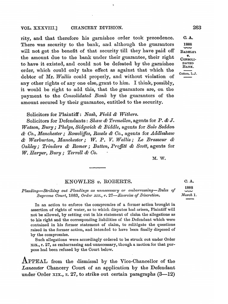TAB 22 KNOWLES v. ROBERTS. (1888) 38 Ch.D. 263 | PDF