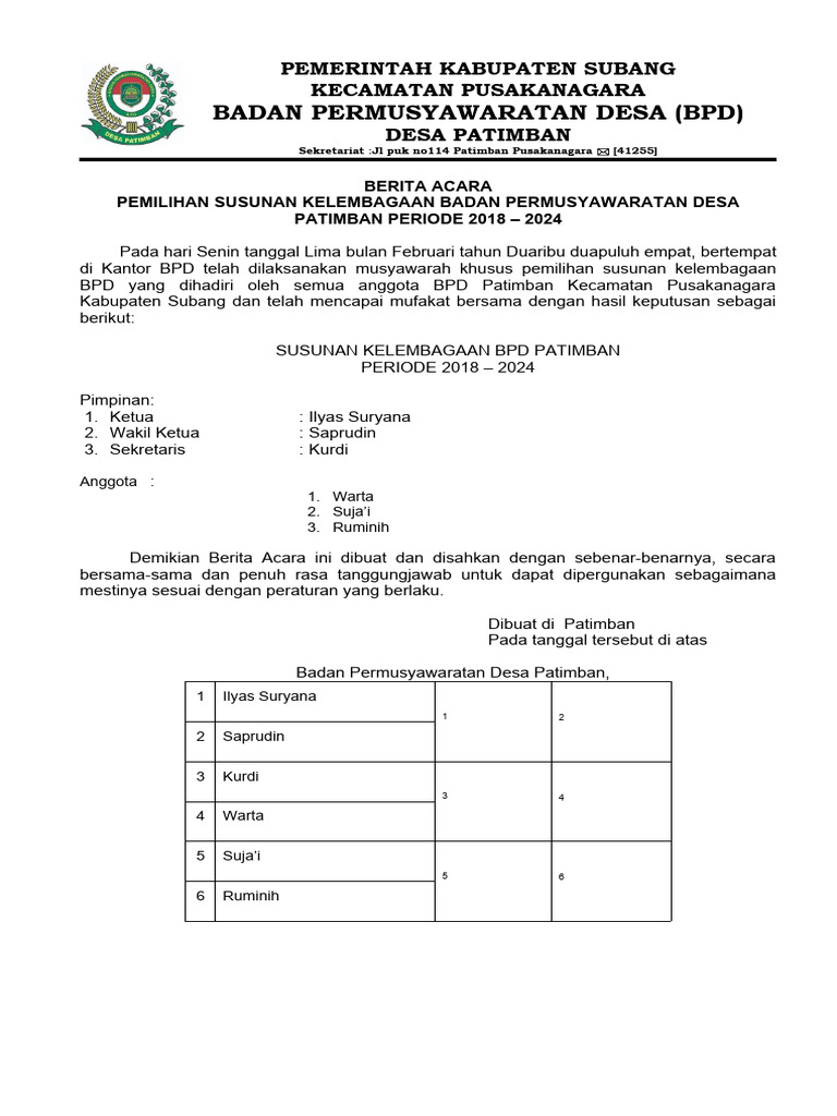 Berita Acara Pemilihan Susunan Kelembagaan BPD | PDF