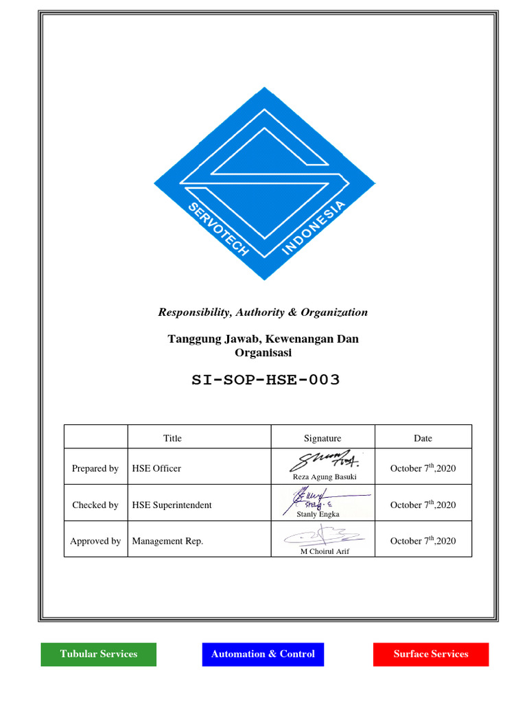 Prosedur HSE PT. Servotech | PDF