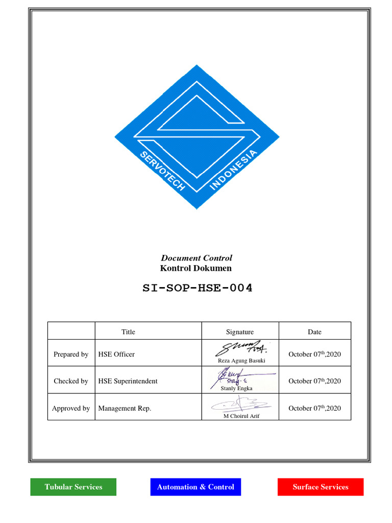 HSE SOP 004 Document Control | PDF