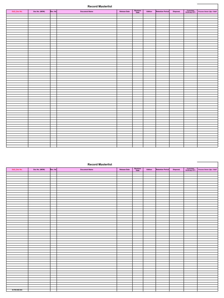 SI-FM-HSE-004 Record Masterlist Form | PDF