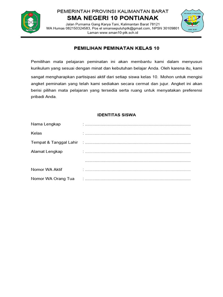 Angket Peminatan | PDF | Karier & Perkembangan | Olahraga & Rekreasi
