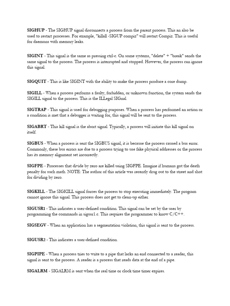 Signal Names and Purpose | Download Free PDF | Process (Computing ...