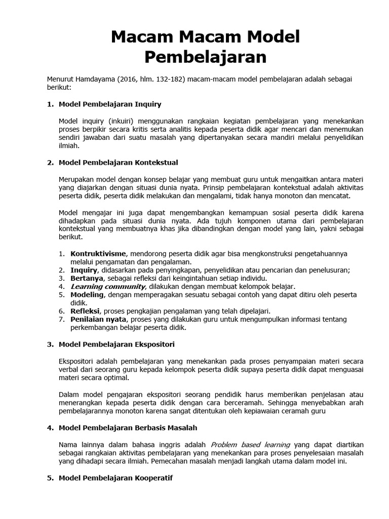 Macam Macam Model Pembelajaran | PDF
