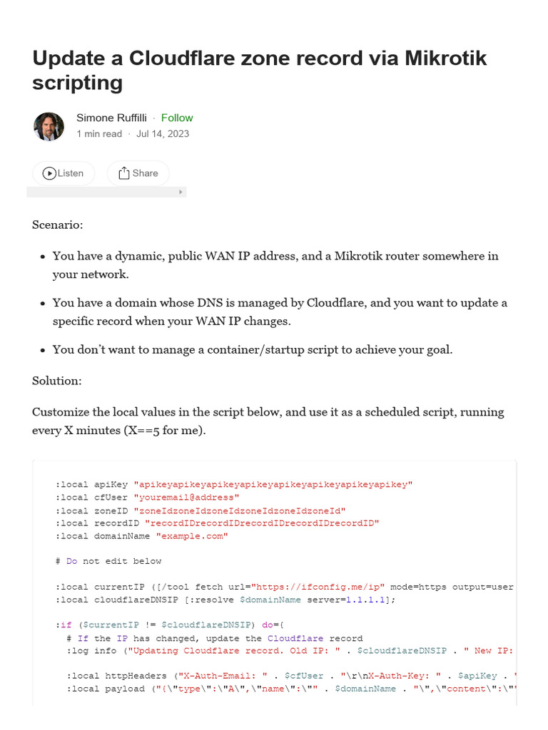 Update A Cloudflare Zone Record Via Mikrotik Scripting | PDF