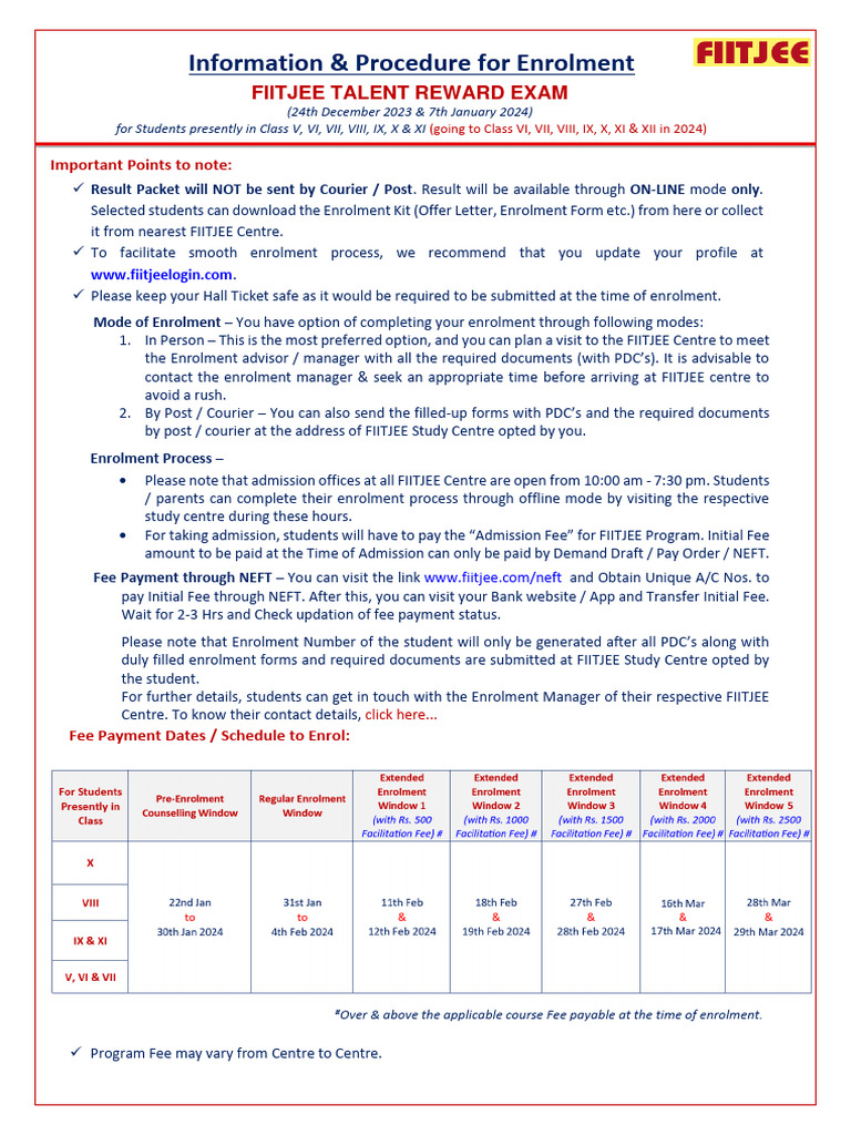 Information Procedure For Enrolment FTRE 2023 ROI | Download Free PDF ...