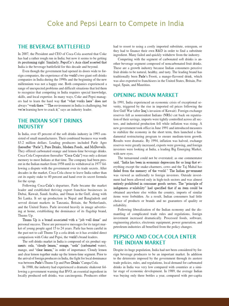 Coke and Pepsi Learn To Compete in India | PDF | Pepsi | Coca Cola