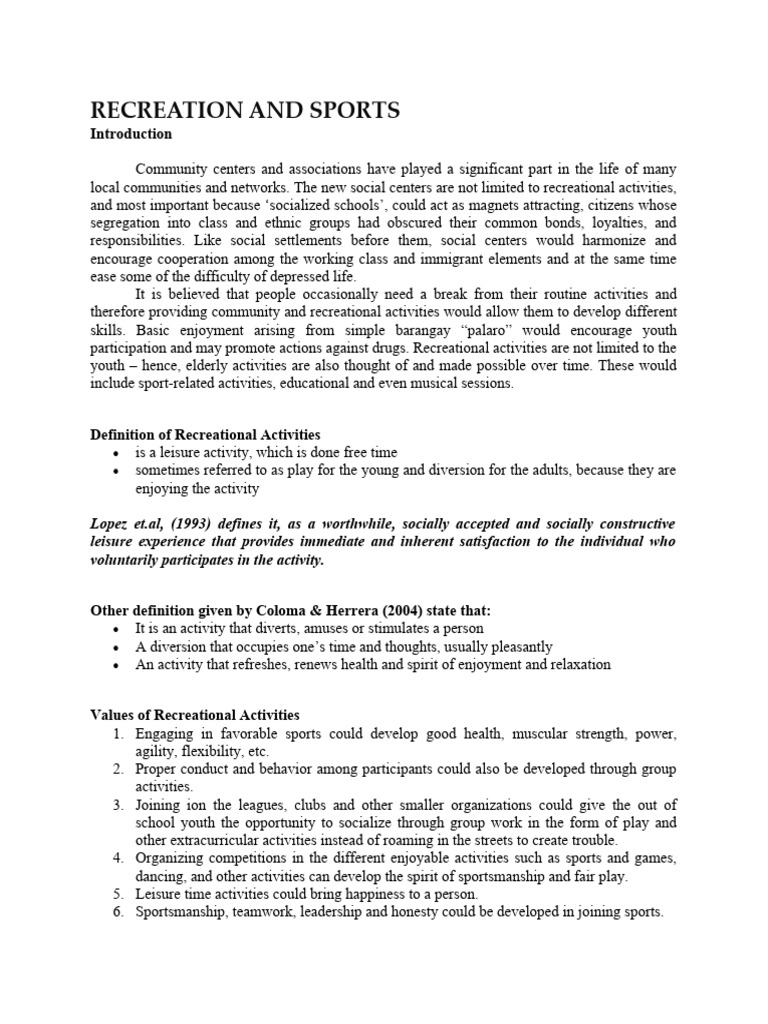 Recreation and Sport | PDF | Recreation | Leisure