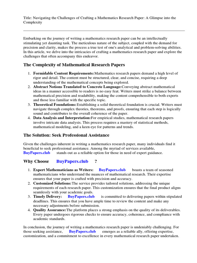 Mathematics Research Paper Example | PDF | Mathematics | Theory