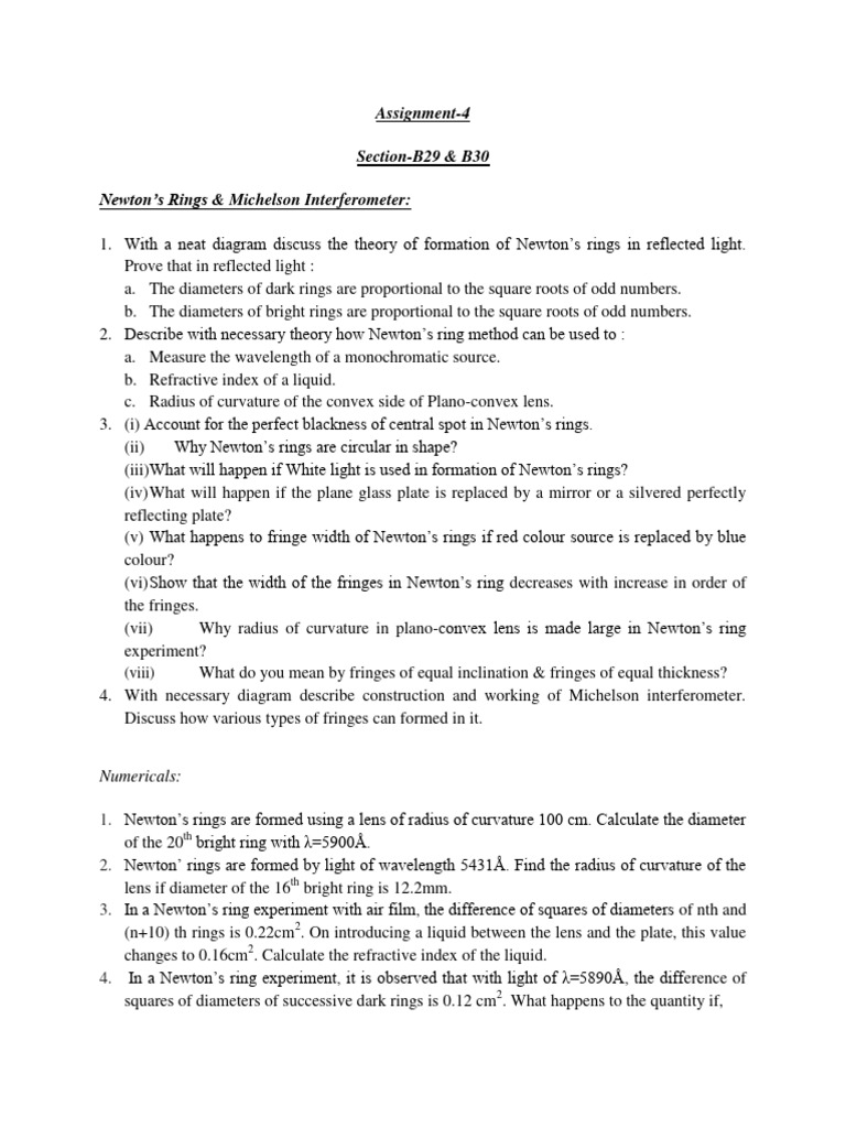 Assignment-4 Interference-2 and Diffraction | PDF | Diffraction | Electromagnetism