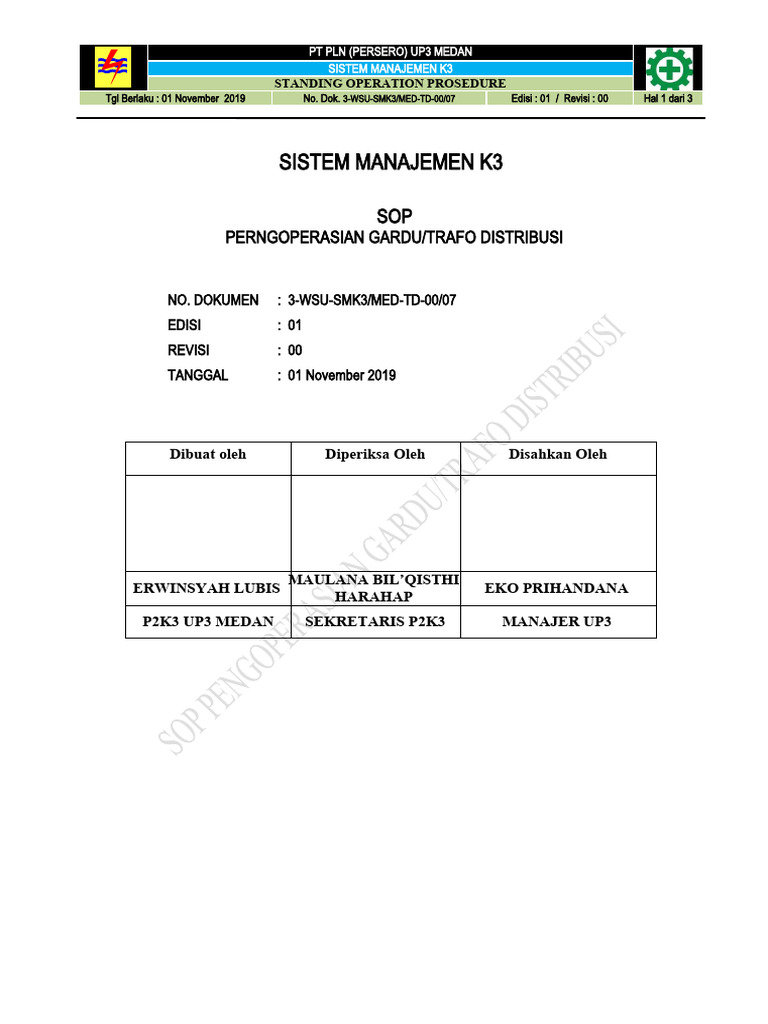 3.7 SOP Pembuatan Pengoperasian Gardu Trafo Distribusi | PDF | Sains ...