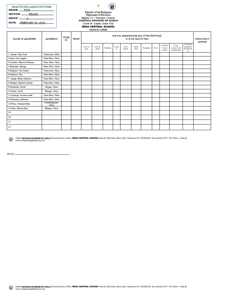 Health Declaration Form | PDF | Clinical Medicine | Symptoms And Signs