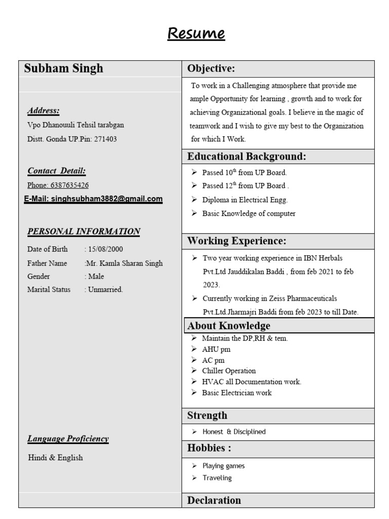 Subham CV | PDF | Cognitive Science | Cognition