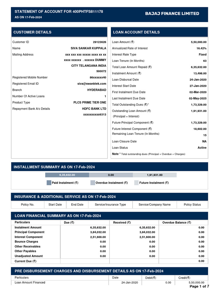 Bajaj PL Statement | PDF | Payments | Cheque
