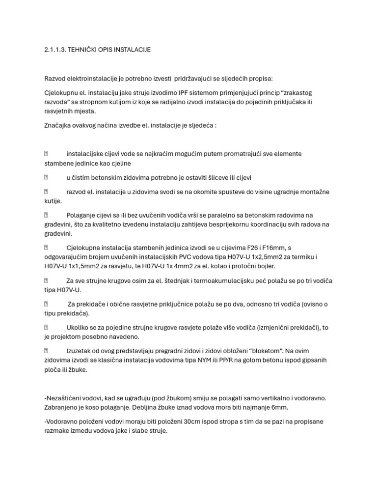 Tehnički Opis Instalacije Općenito | PDF