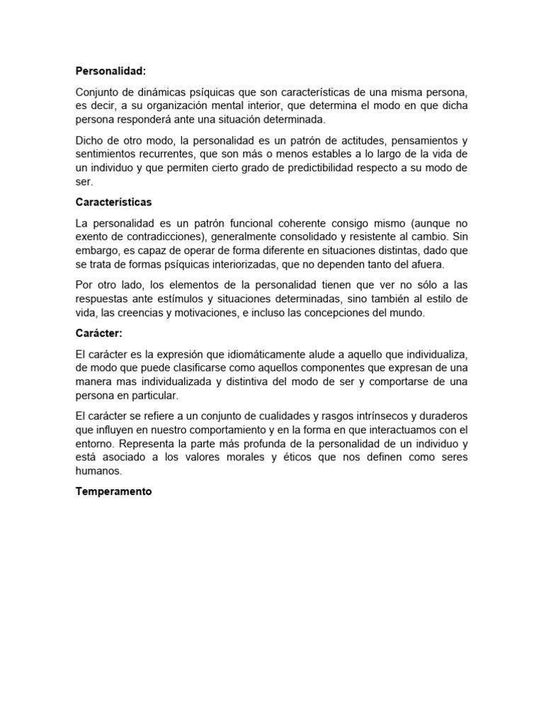 Definición de Personalidad y Carácter | PDF | Crecimiento personal y ...