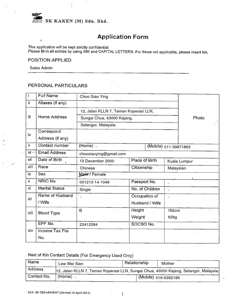 SKK Application Form | PDF | Malaysia