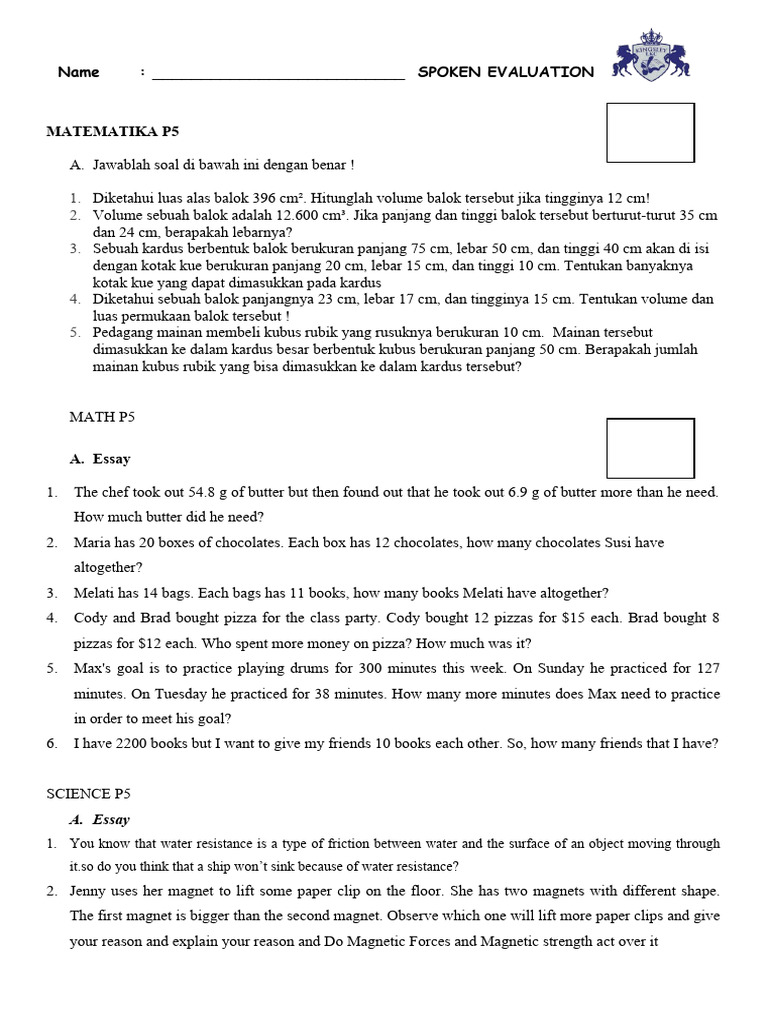 P5 Spoken Evaluation Mid Test March 2024 | PDF | Language Mechanics ...