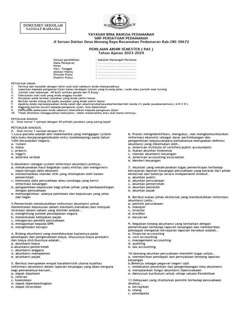 Coper Soal PAS SMP 23.24 | PDF