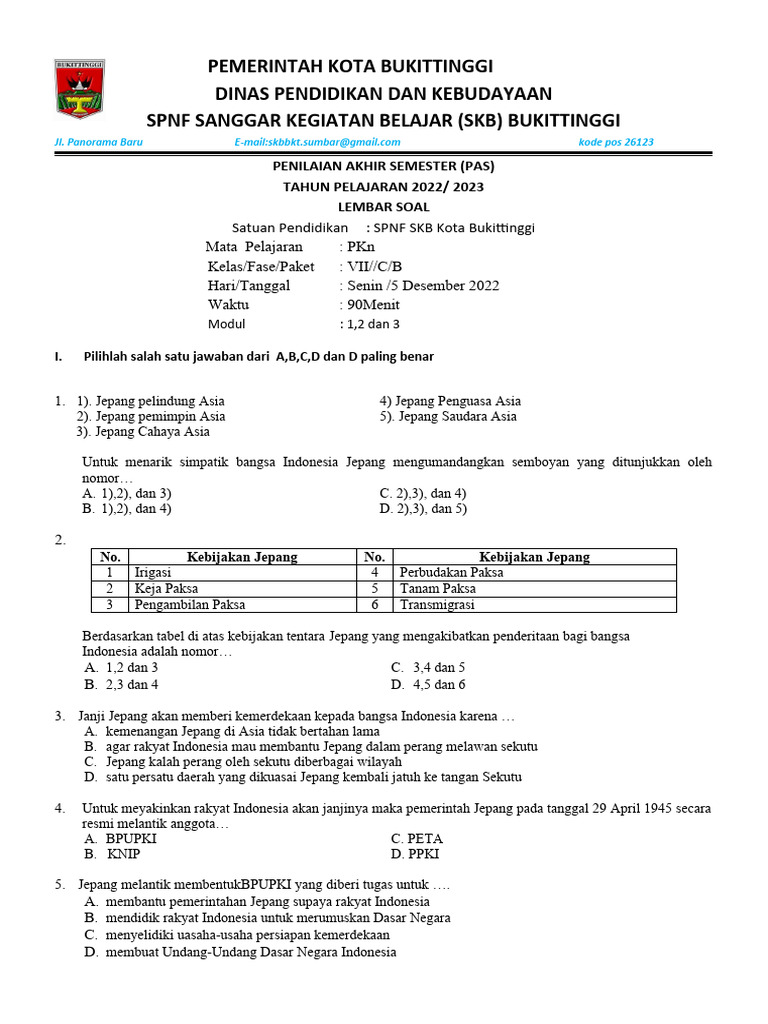 Soal PAS PKN Kelas 7 K13 | PDF