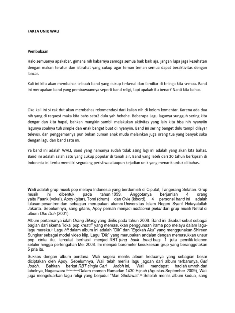 Fakta Unik Wali | PDF