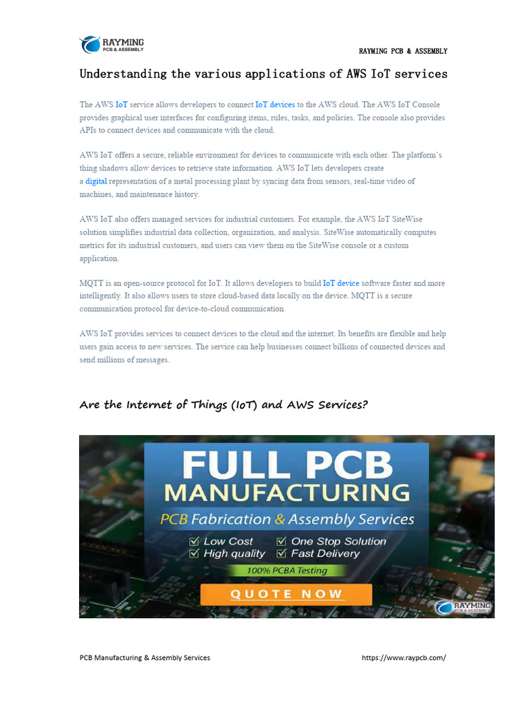 Understanding the Various Applications of AWS IoT Services | PDF | Internet Of Things | Amazon ...