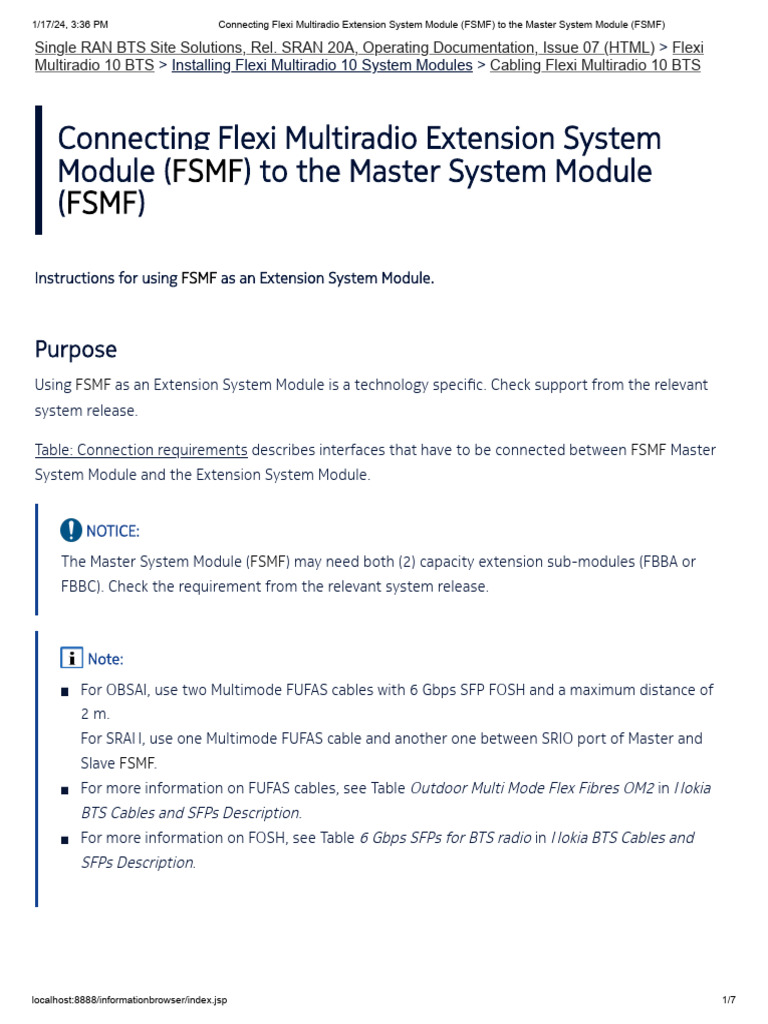 Connecting Flexi Multiradio Extension System Module (FSMF) To The ...