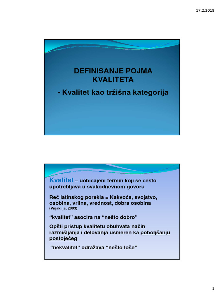 KVALITET-1. Predavanje1 | PDF
