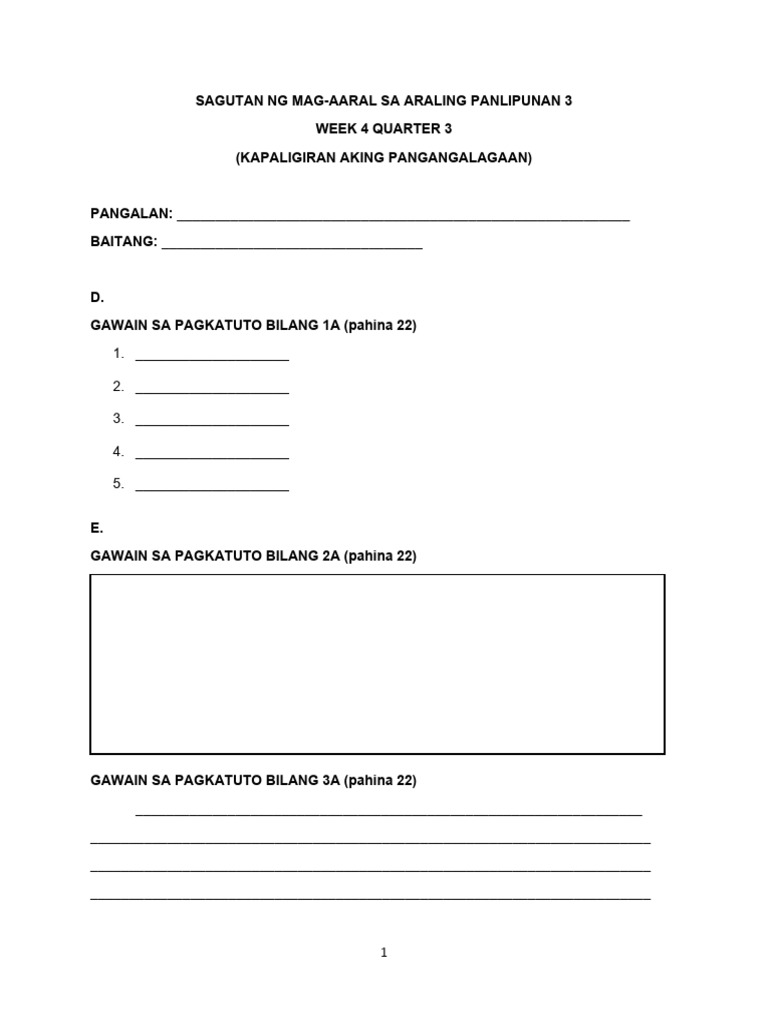 Q3 Week 4 Sagutan NG Mag-Aaral Sa Ap3 | PDF