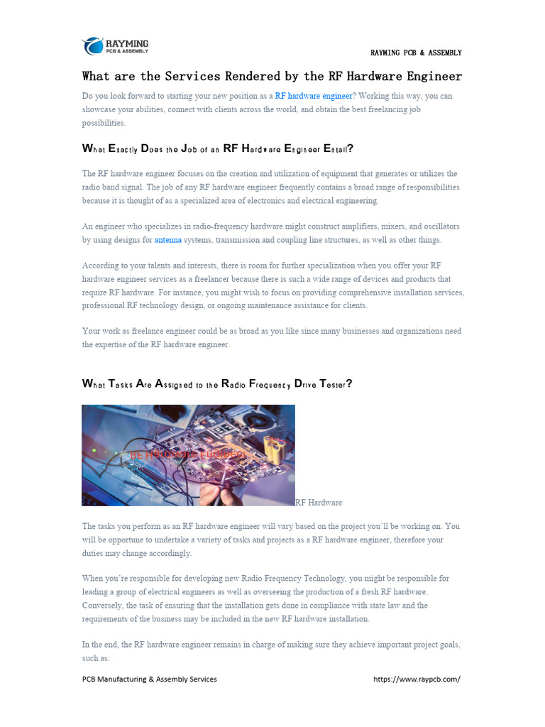What Are The Services Rendered by The RF Hardware Engineer | PDF ...