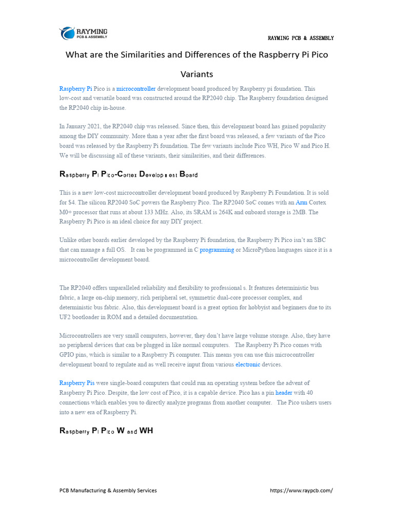 What Are The Similarities And Differences Of The Raspberry Pi Pico Variants Pdf Raspberry Pi