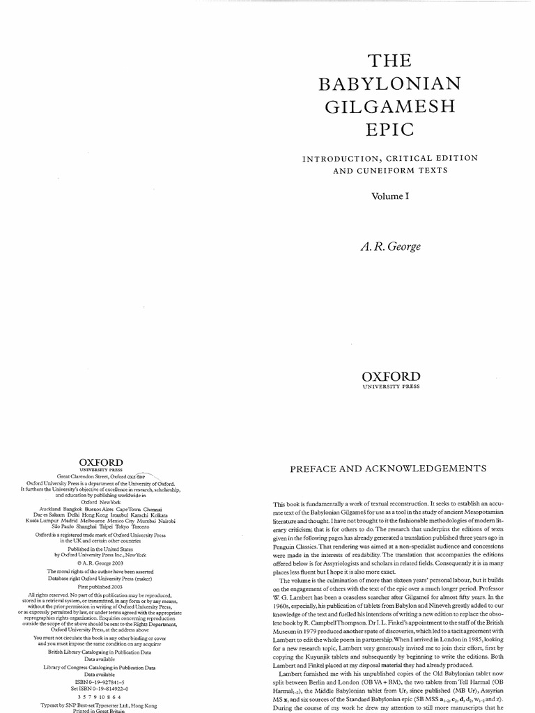 The Babylonian Gilgamesh Epic - Introduction, Critical Editi | PDF
