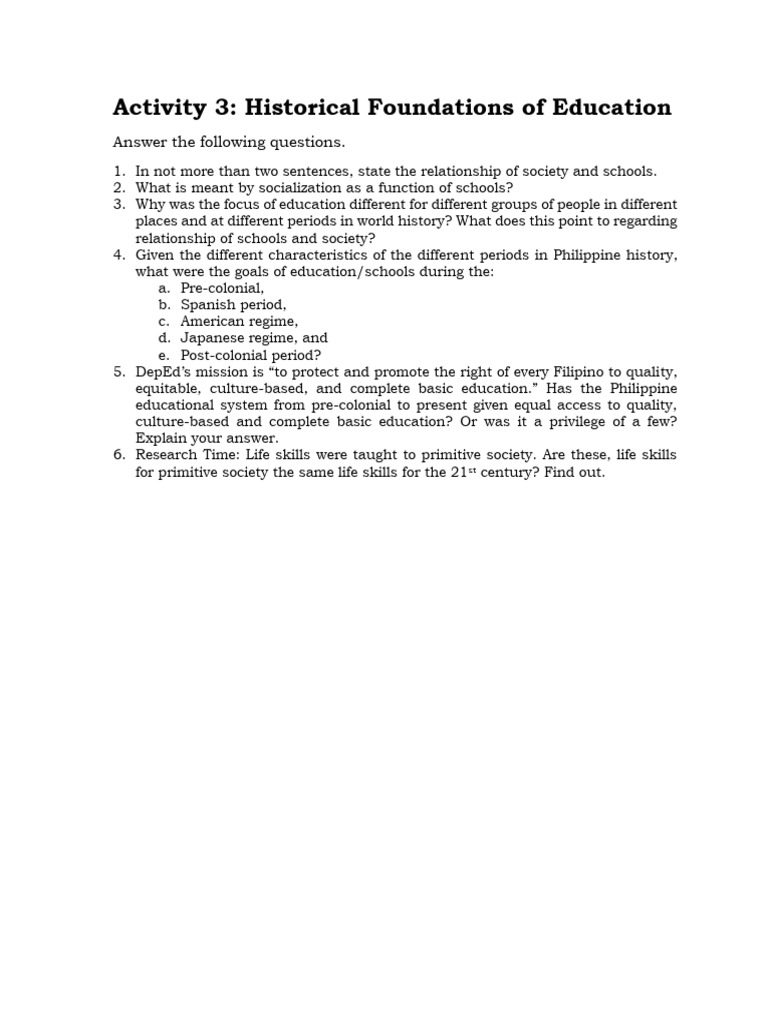 Activity 3 Historical Foundations of Education | PDF