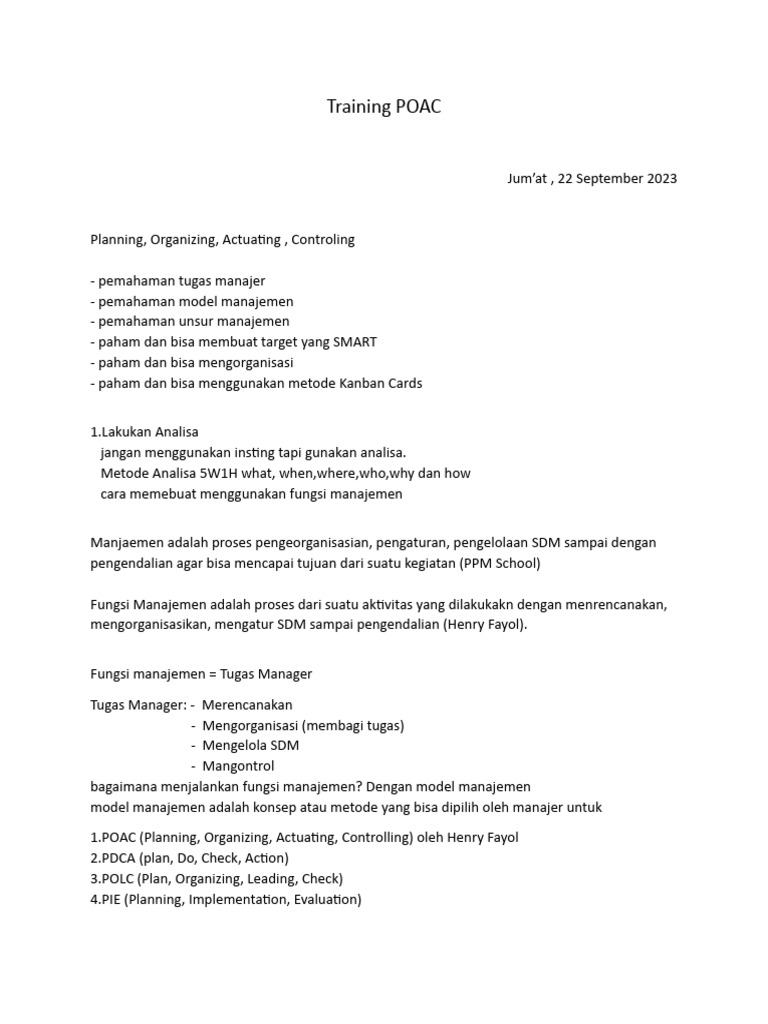 Fungsi POAC dalam Manajemen Efektif | PDF