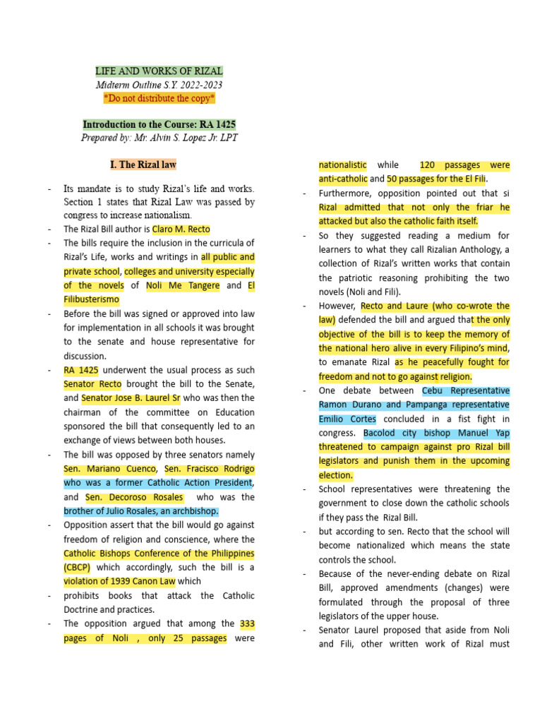 Rizal-Midterm-Outline | PDF | Philippines