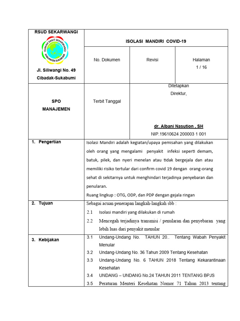 SPO Isolasi Mandiri Dan Pemeriksaan Cepat RT COVID-19 | PDF | Kesehatan ...