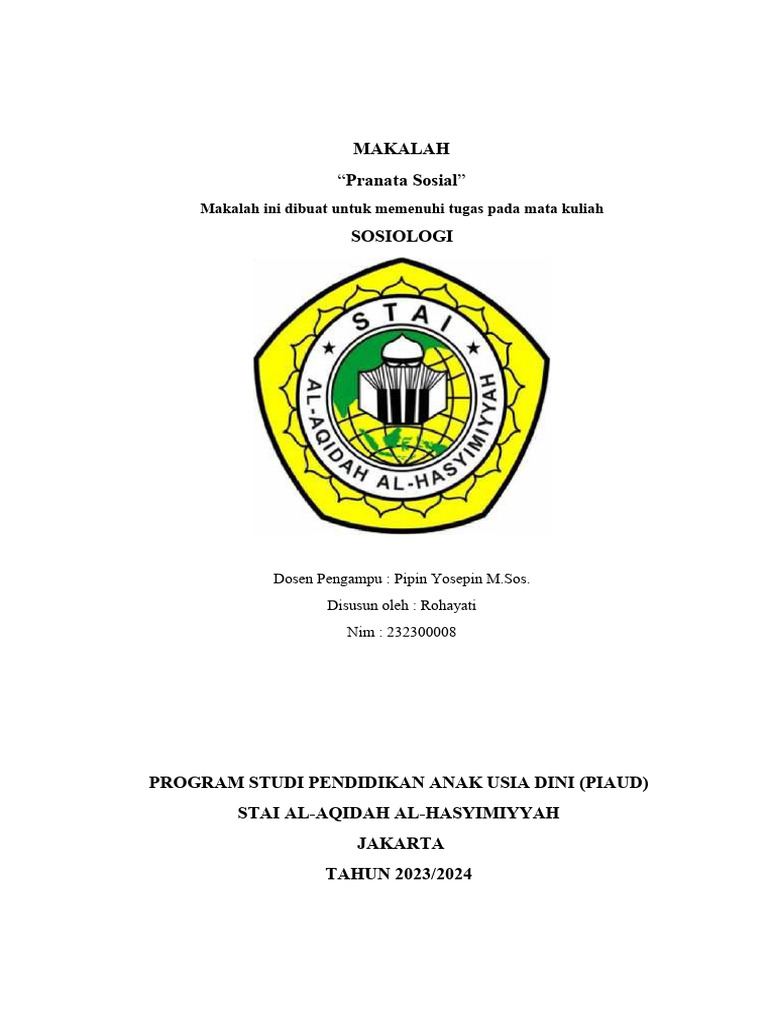 Ciri dan Fungsi Pranata Sosial | PDF