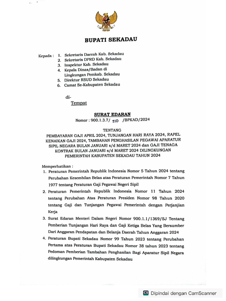 SE Pembayaran Gaji April, AtHR, Rapel, TPP Dan Gaji Tenaga Honorer 2024 ...