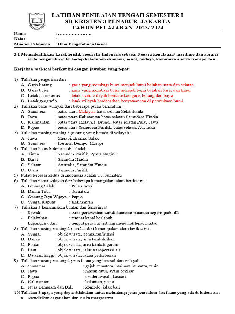 Pembahasan Lat - Pts Ips Sem 1 | PDF | Perjalanan