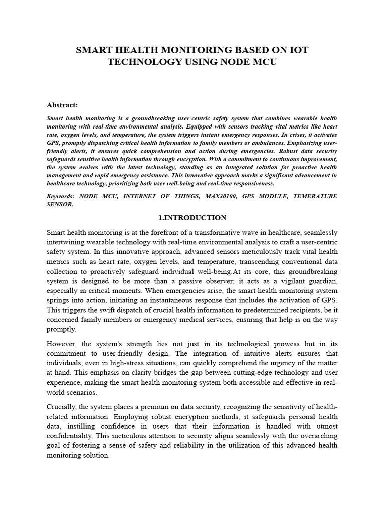 SMART HEALTH MONITORING BASED ON IOT (Basepaper) | PDF | Internet Of ...
