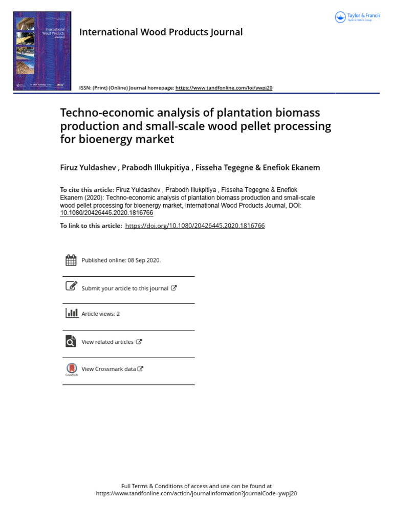 Techno-Economic Analysis of Plantation Biomass Production and Small-Scale Wood Pellet Processing ...