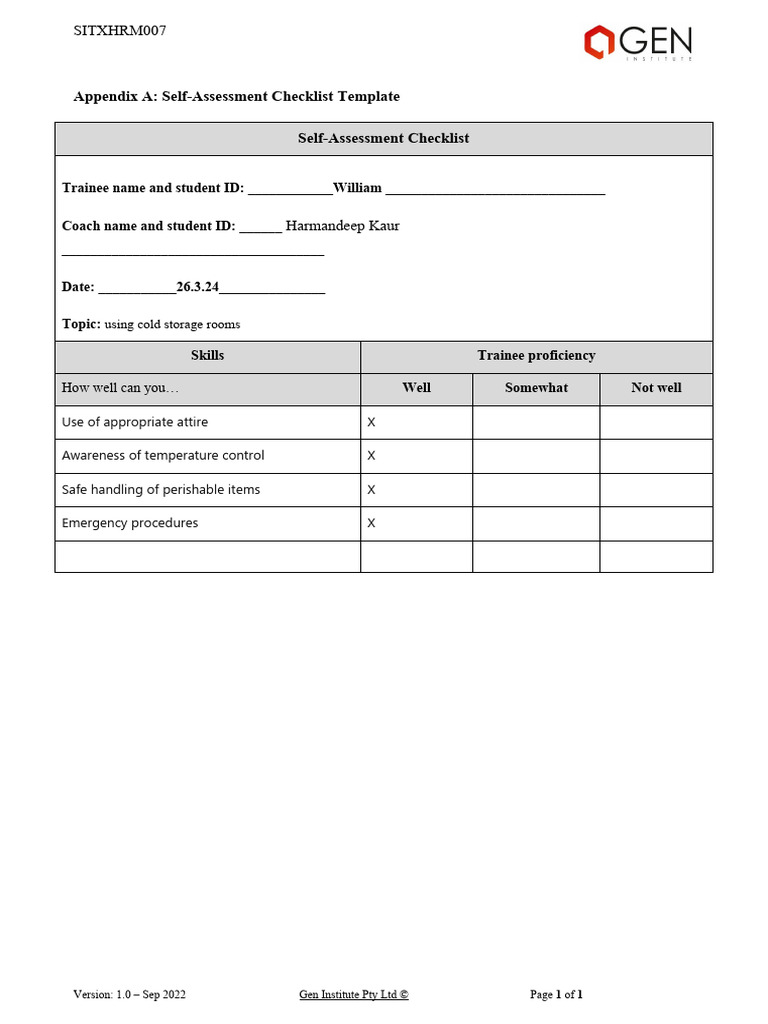 Cold Storage Room Self-Assessment Checklist | PDF