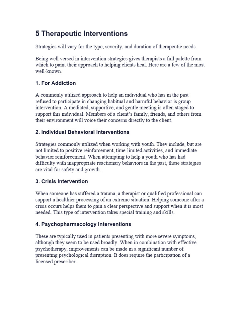5 Therapeutic Interventions | PDF | Self-Improvement