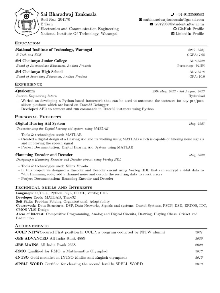 Sai Bharadwaj_Resume | PDF | Hardware Description Language | Electronic ... Sai Bharadwaj_Resume | PDF | Hardware Description Language | Electronic ...