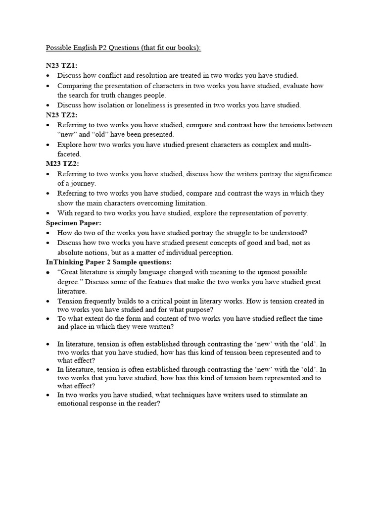 Possible English P2 Questions IB English | PDF