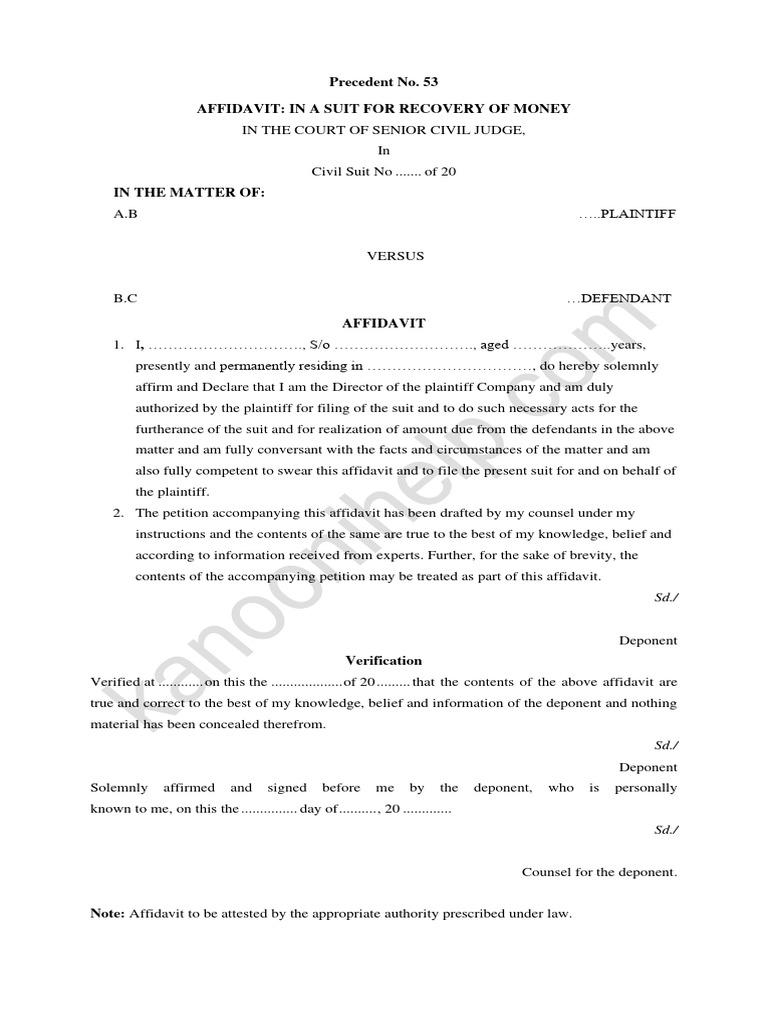 Affidavit for Money Recovery Suit | PDF | Affidavit | Lawsuit