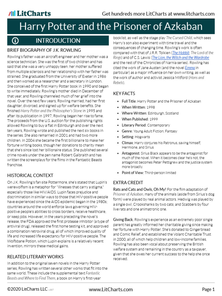 Harry Potter and The Prisoner of Azkaban LitChart | PDF | J. K. Rowling ...