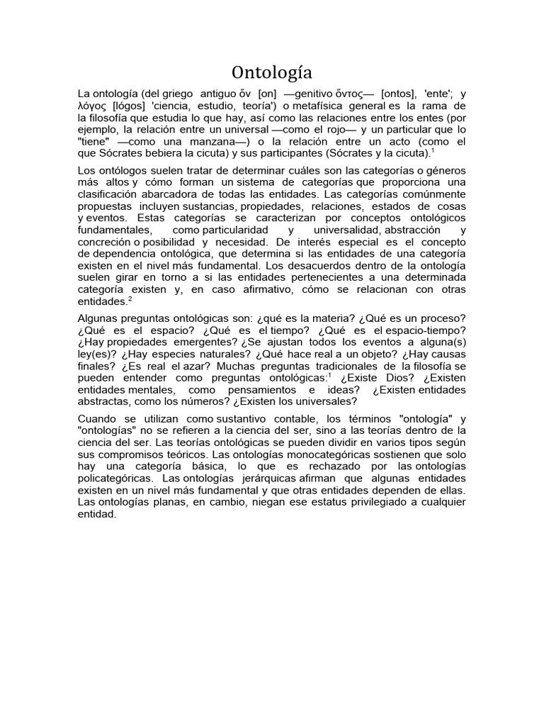 Ontología: Ciencia del Ser y Categorías | PDF